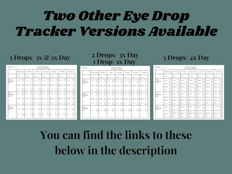 Cataract Eye Drop Schedule for Cataract Surgery Medication Tracker Eye ...