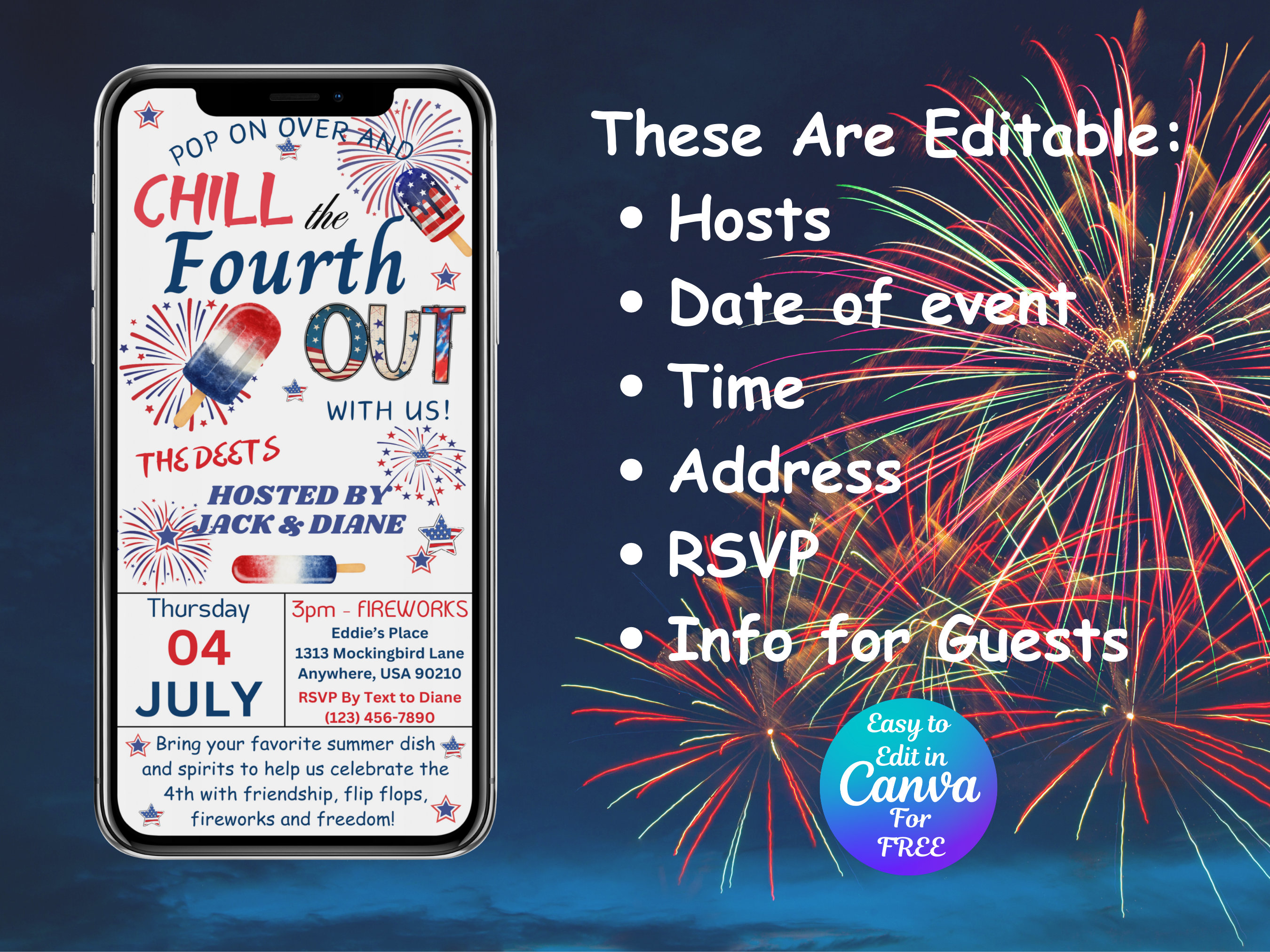 Independence Day Invitation 4th of July Invitation Digital 4th of July ...