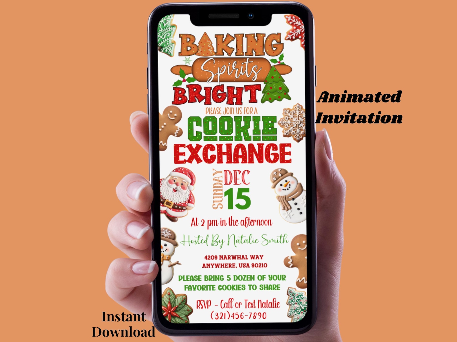 Editable Cookie Exchange Invite Digital Baking Spirits Bright Christmas ...