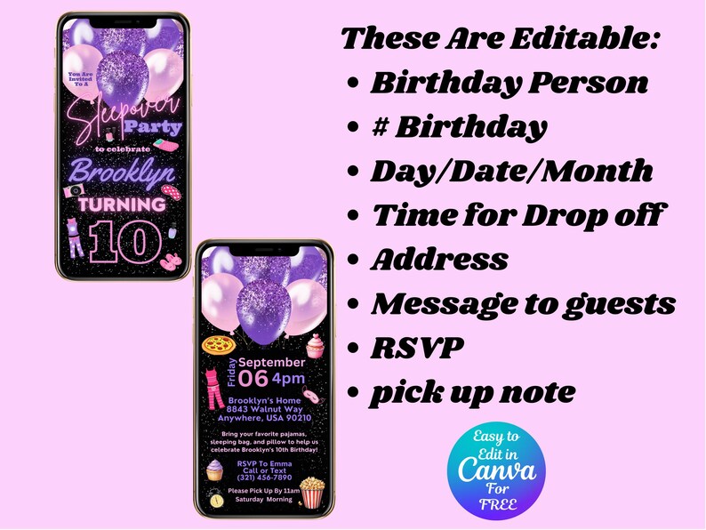 Digital Sleepover Invitation Animated Pajama Party Invite Editable ...