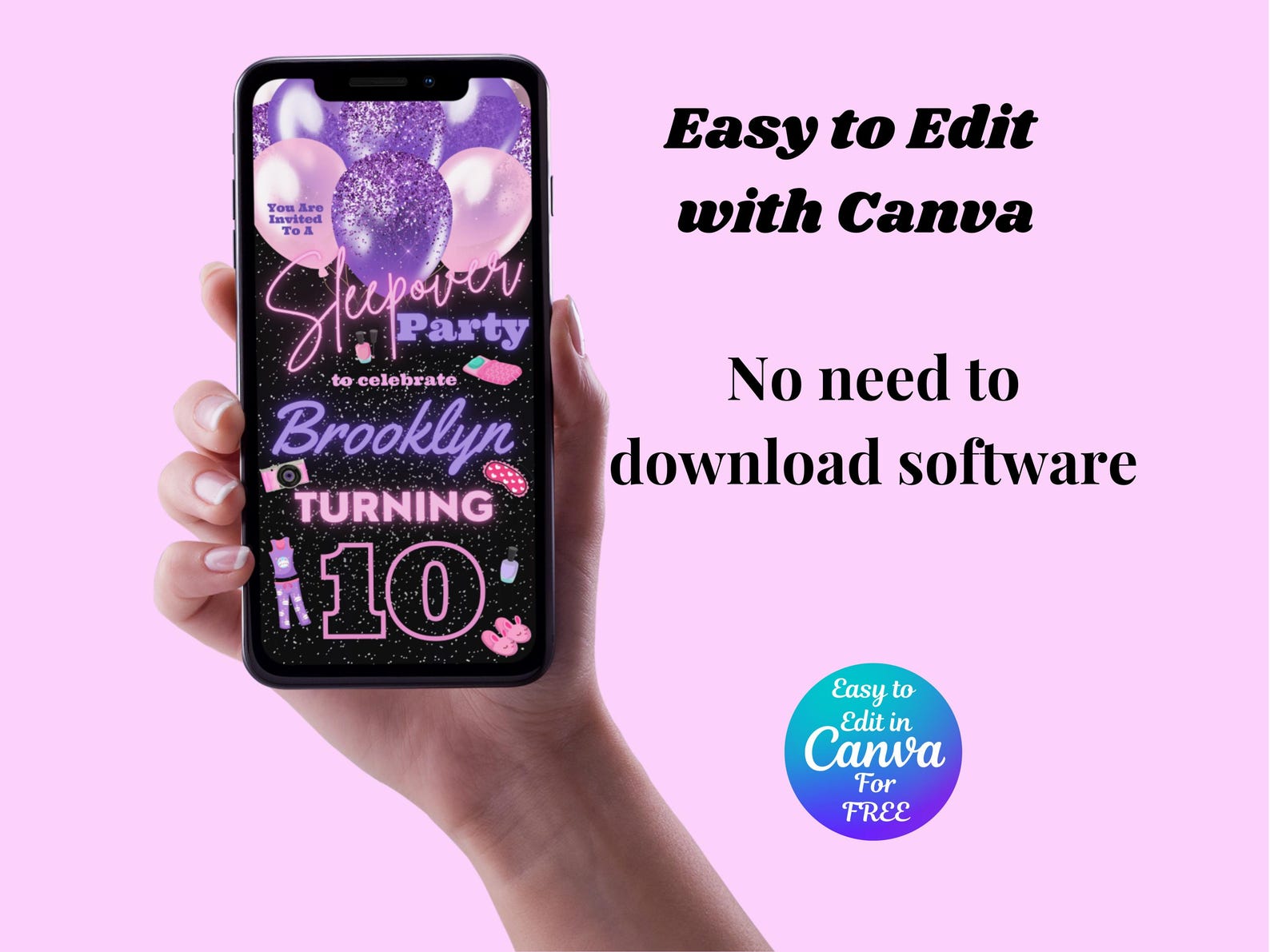 Digital Sleepover Invitation Animated Pajama Party Invite Editable ...