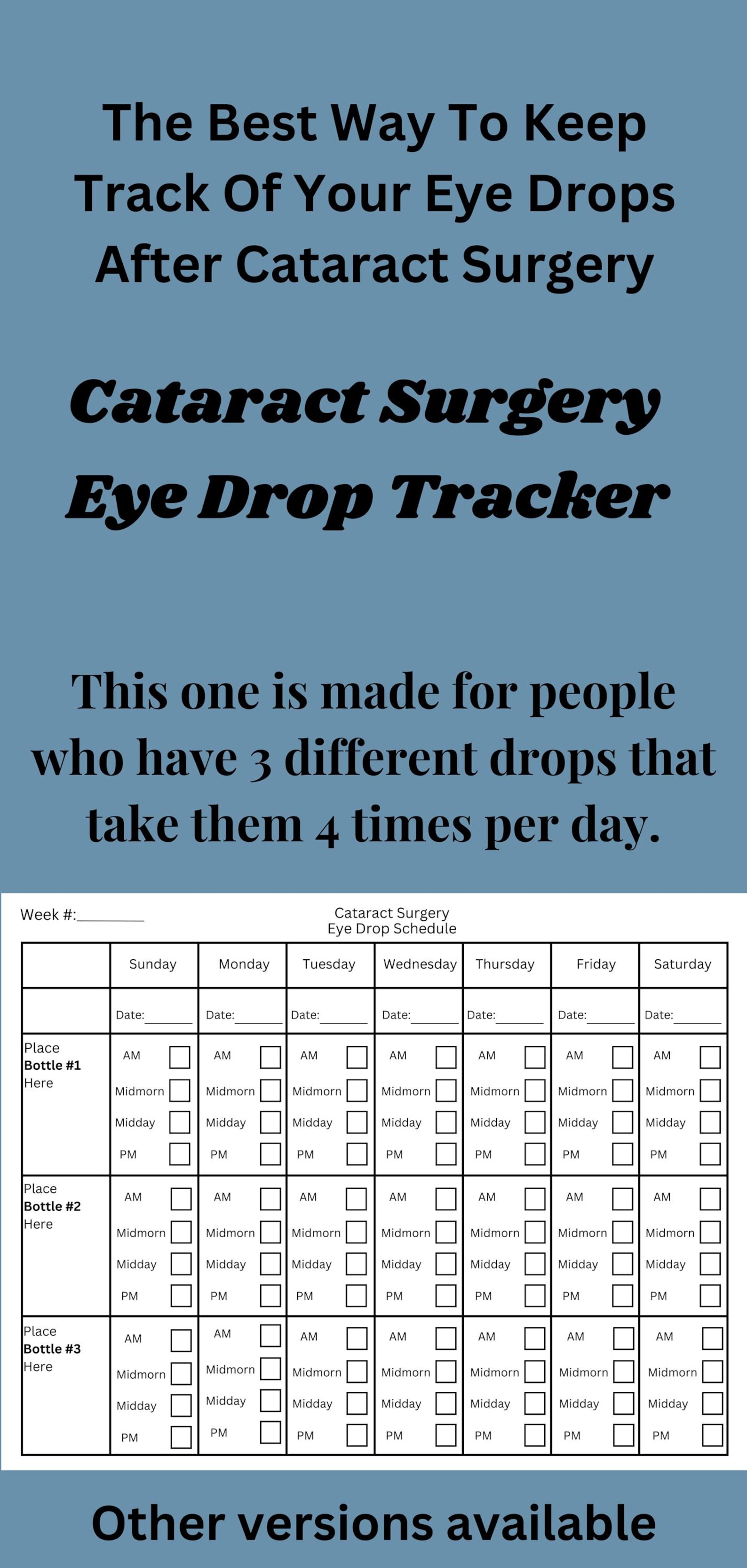 Cataract Eye Drop Schedule for Cataract Surgery Medication Tracker Eye ...