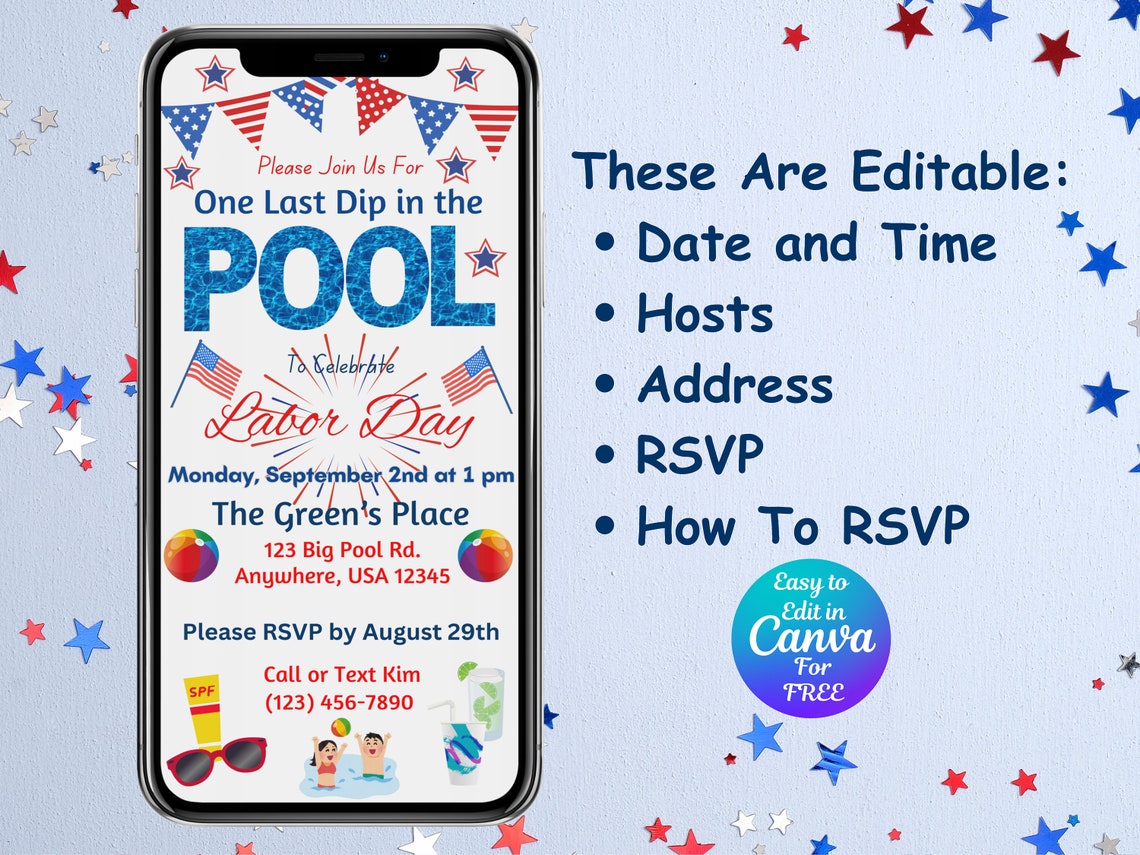 Labor Day Party Invitation Digital Pool Party Invite Animated End of ...