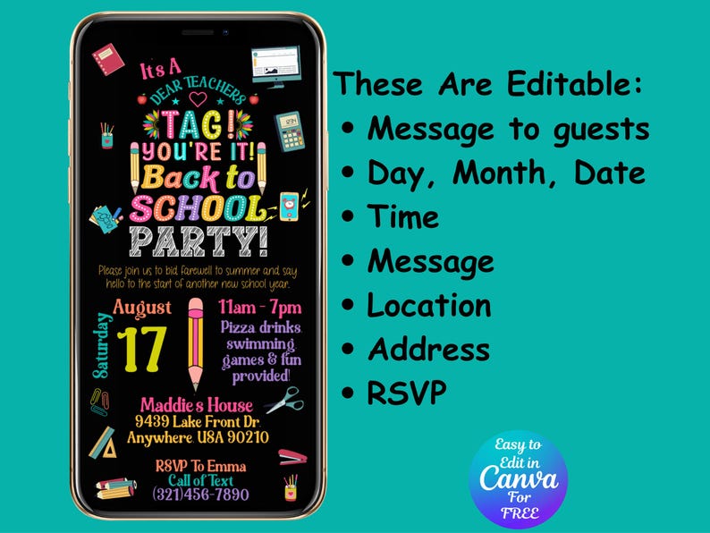 Digital Back to School Party Invitation Animated Back to School Invite ...