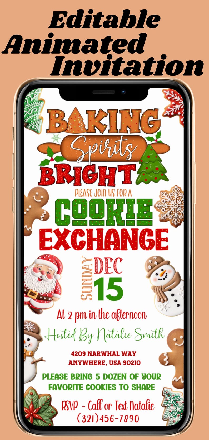Editable Cookie Exchange Invite Digital Baking Spirits Bright Christmas ...