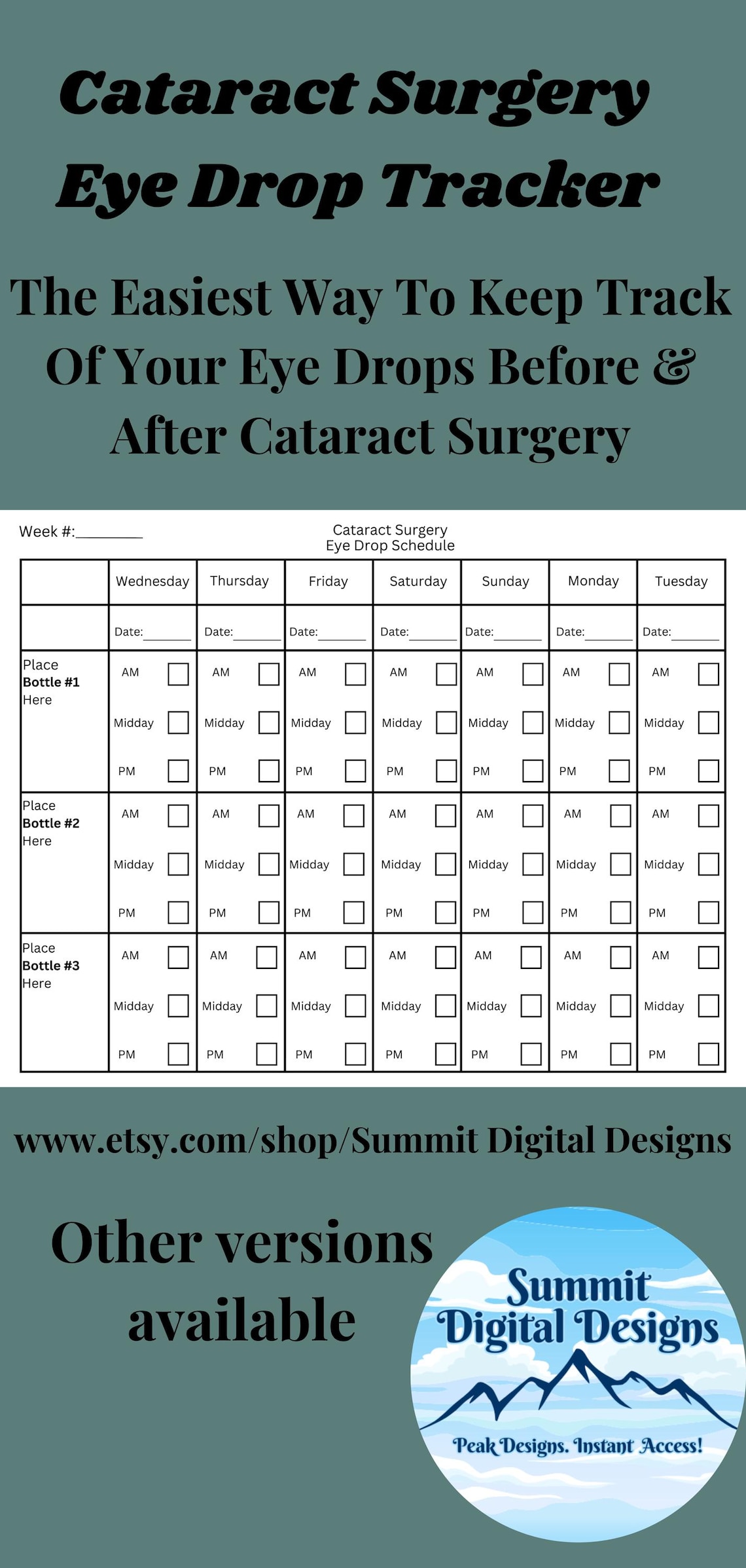 Cataract Eye Drop Schedule for Cataract Surgery Medication Tracker Eye ...