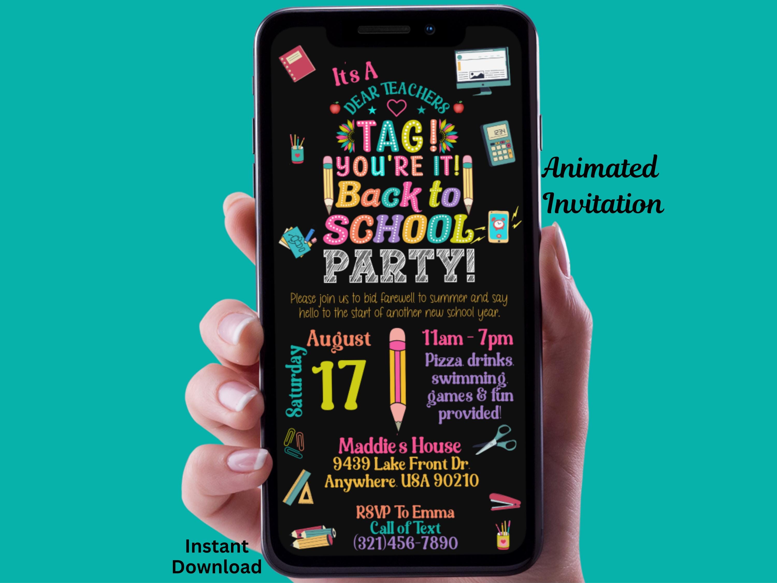 Digital Back to School Party Invitation Animated Back to School Invite ...