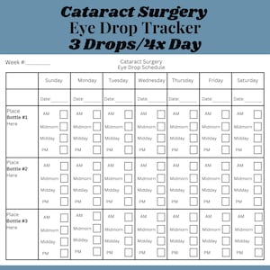 Cataract Eye Drop Schedule for Cataract Surgery Medication Tracker Eye ...