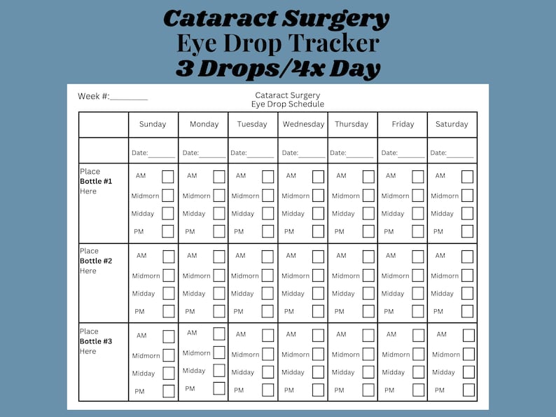 Cataract Eye Drop Schedule for Cataract Surgery Medication Tracker Eye ...