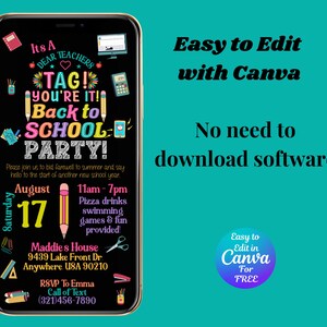 Digital Back to School Party Invitation Animated Back to School Invite ...