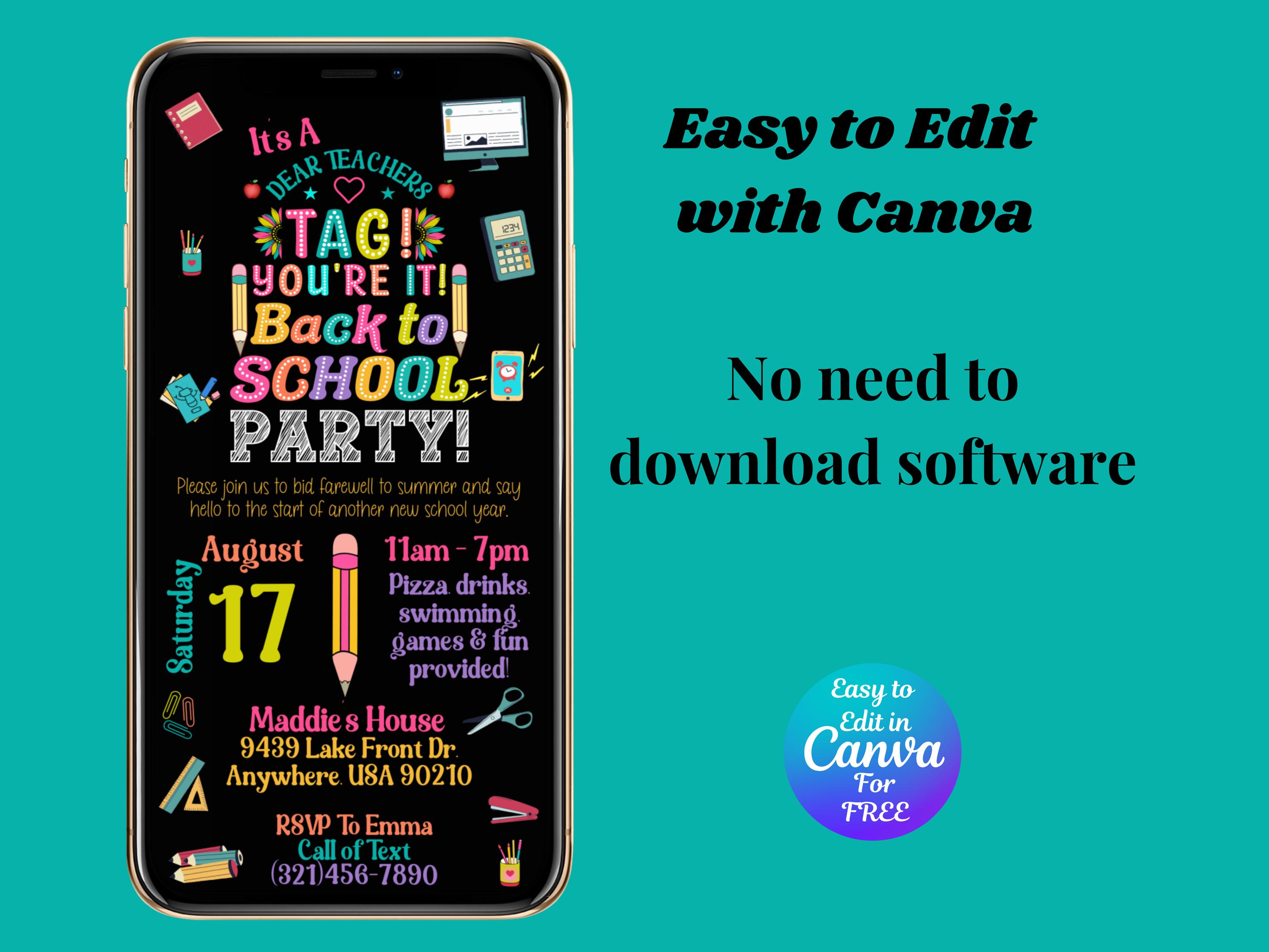 Digital Back to School Party Invitation Animated Back to School Invite ...