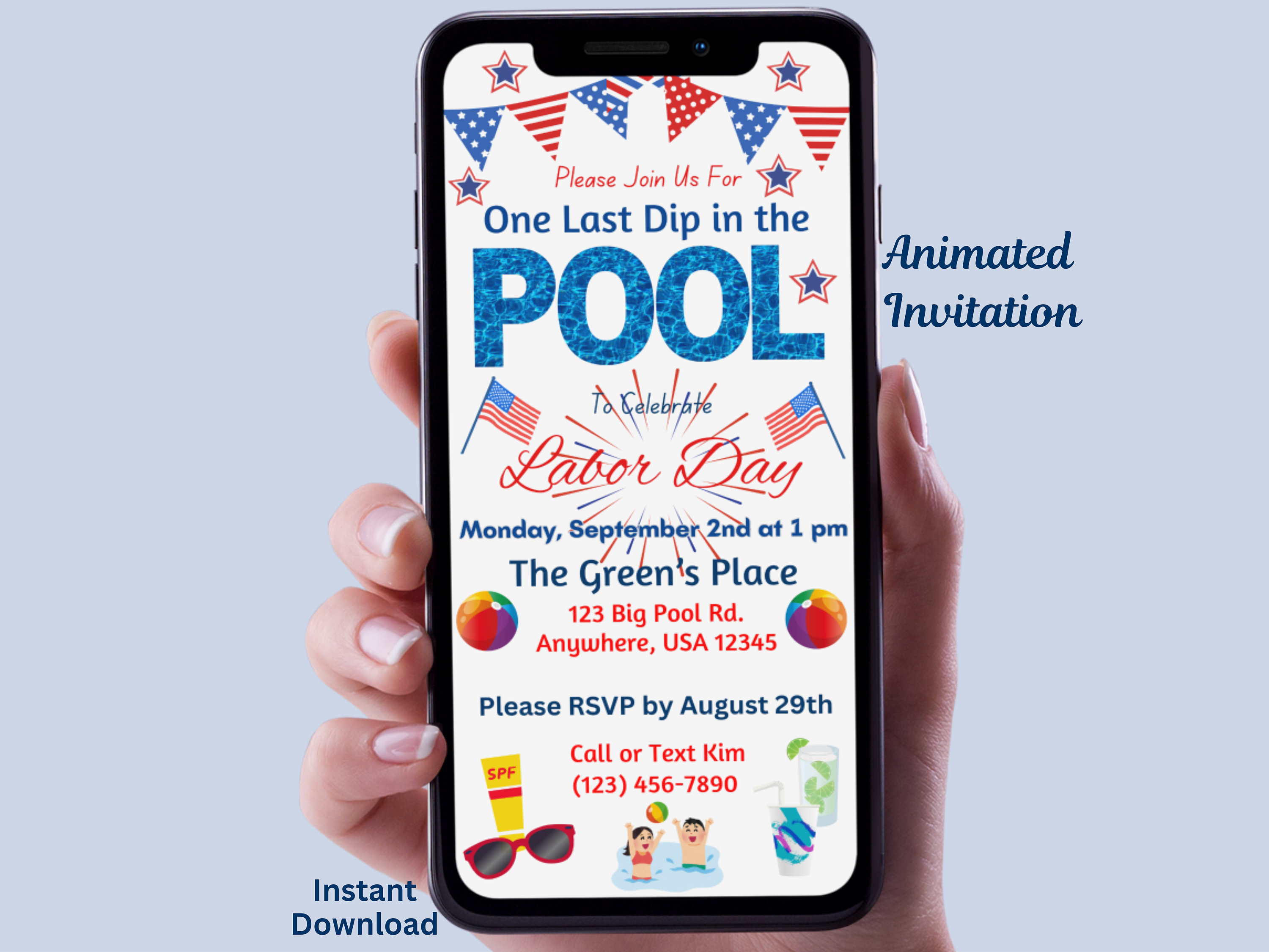 Labor Day Party Invitation Digital Pool Party Invite Animated End of ...