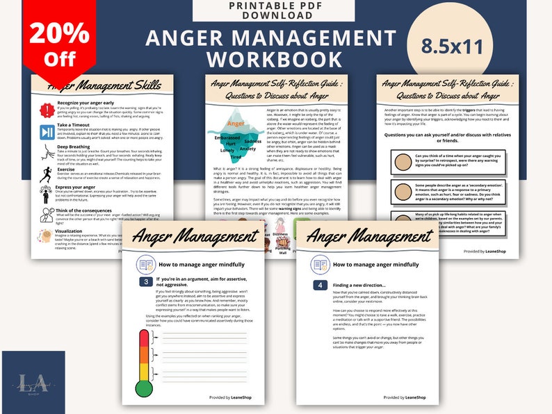 Anger Management Workbook, Mental Health Worksheets, Self Help Journal ...
