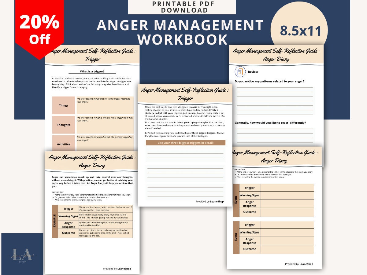 Anger Management Workbook, Mental Health Worksheets, Self Help Journal ...