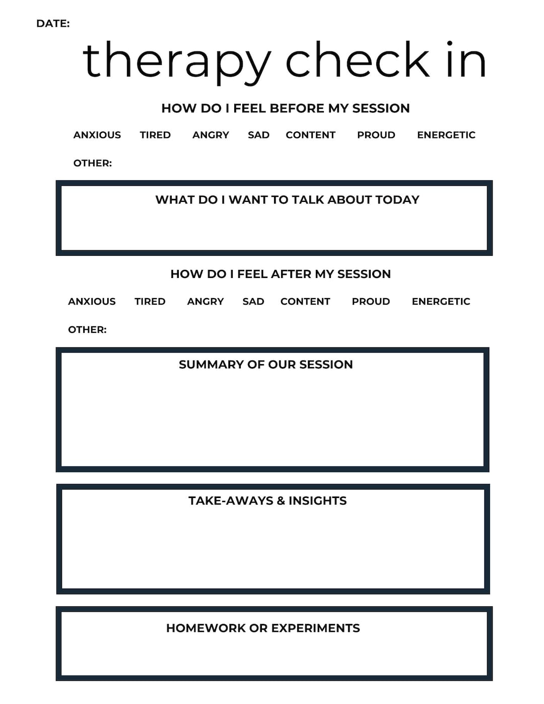 Therapy Session Check In: Digital Download Journal Prompt and Tracker ...