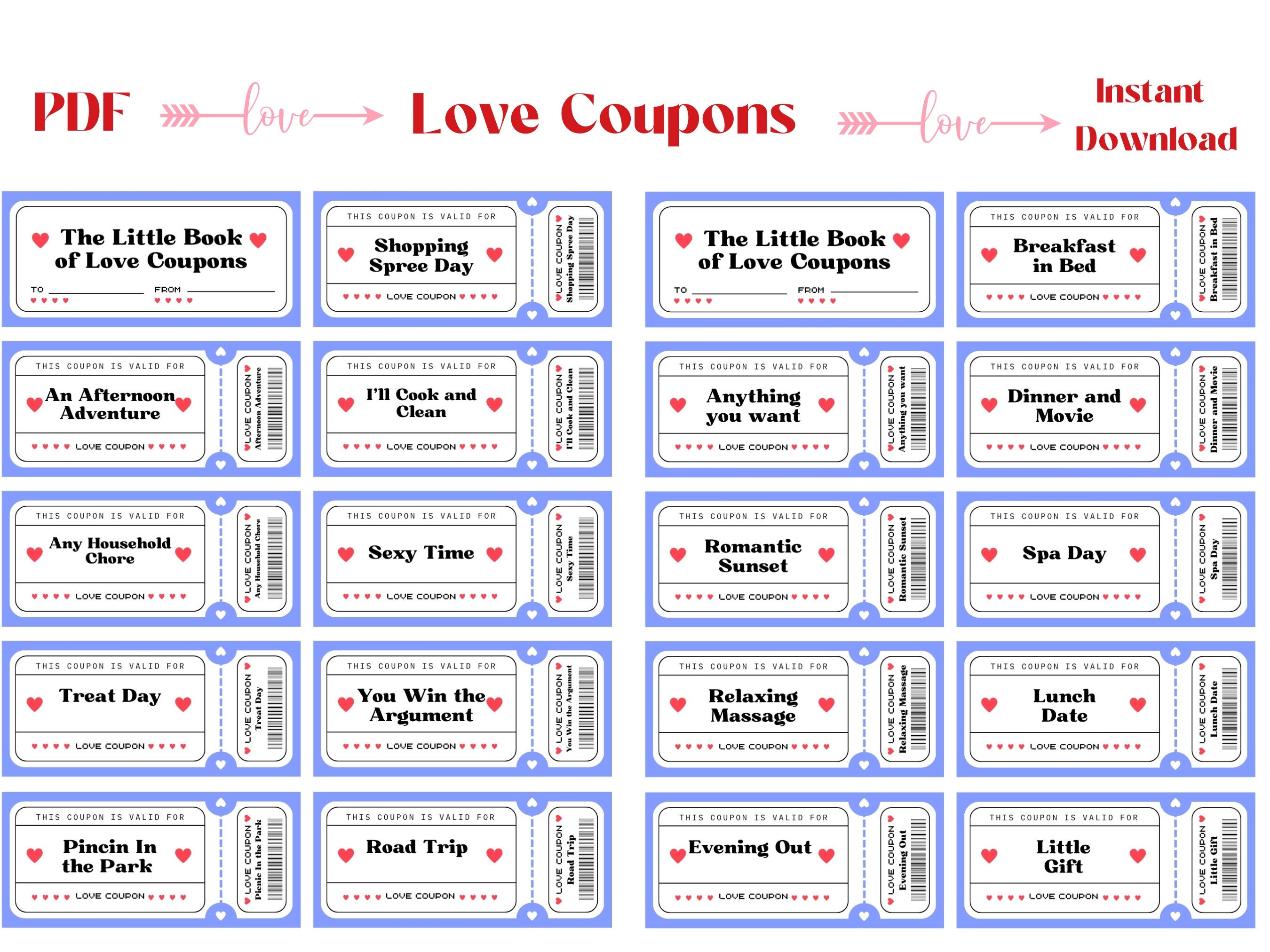 Love Coupon Book for Him, Printable Love Coupons, Valentines Love ...