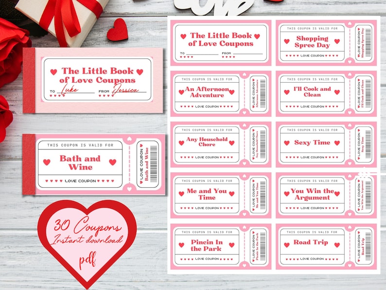 Love Coupon Book for Him, Printable Love Coupons, Valentines Love ...