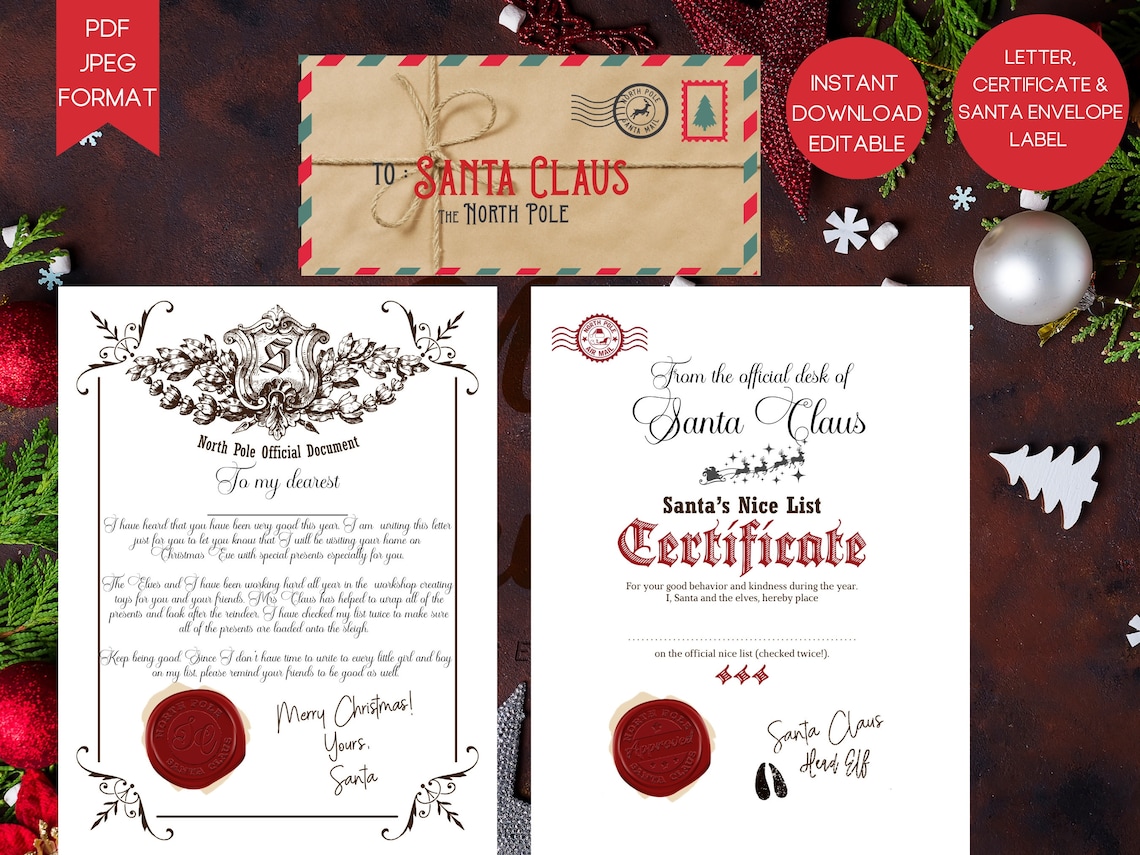 Editable Santa Letter Instant Download Christmas Nice List Certificate ...