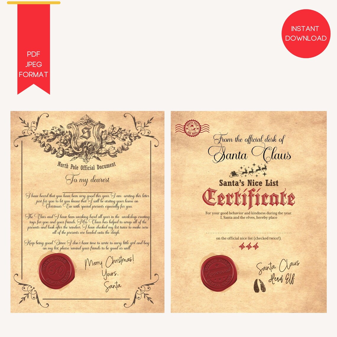 Instant Download Editable Santa Letter and Nice List Certificate ...