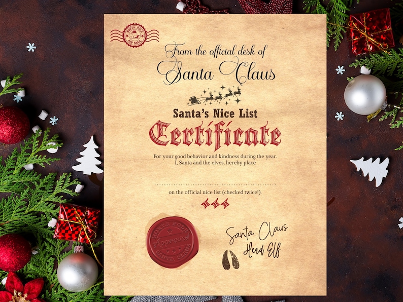 Instant Download Editable Santa Letter and Nice List Certificate ...