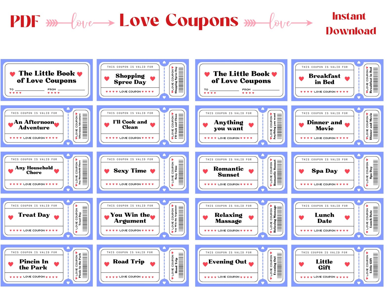 Editable Love Coupon Book for Him, Customizable Printable Love Coupons ...