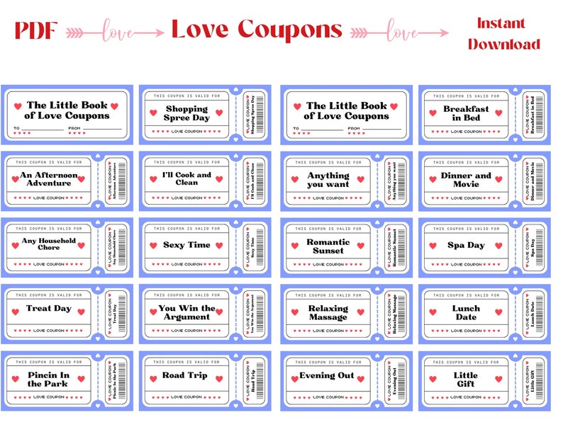 Editable Love Coupon Book for Him, Customizable Printable Love Coupons ...