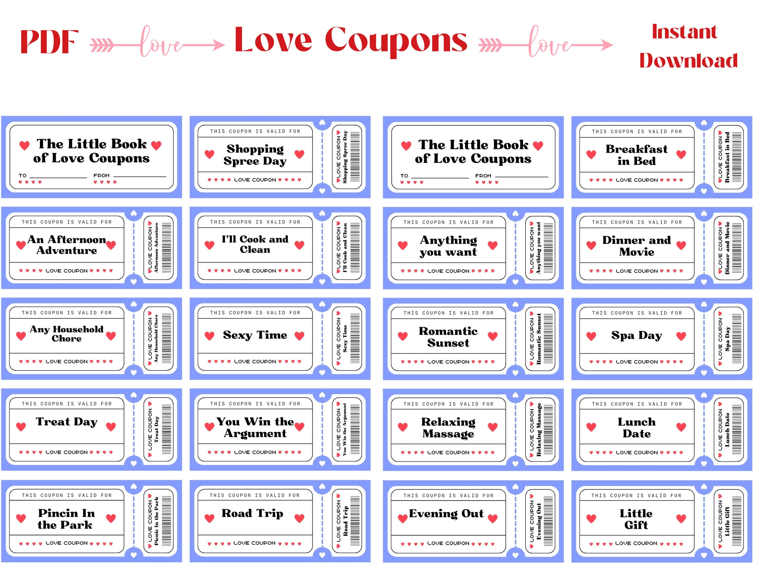 Love Coupon Book for Him, Printable Love Coupons, Valentines Love ...