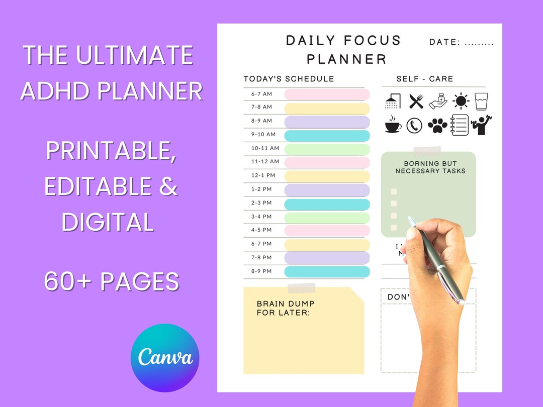 ADHD Daily Focus Planner: Printable Productivity Journal (PDF) - Etsy