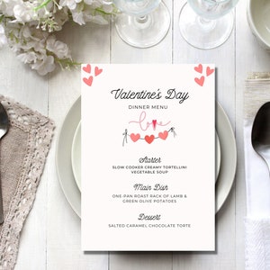 Valentines Day Menu Editable Template for Canva, Red Hearts Dinner ...