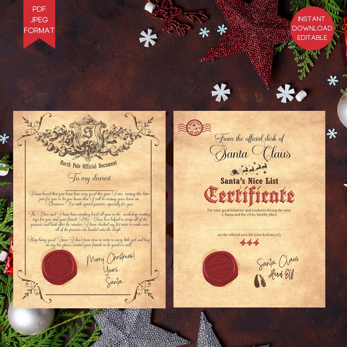 Instant Download Editable Santa Letter and Nice List Certificate ...