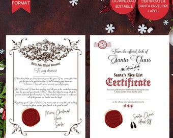 Instant Download Editable Santa Letter and Nice List Certificate ...