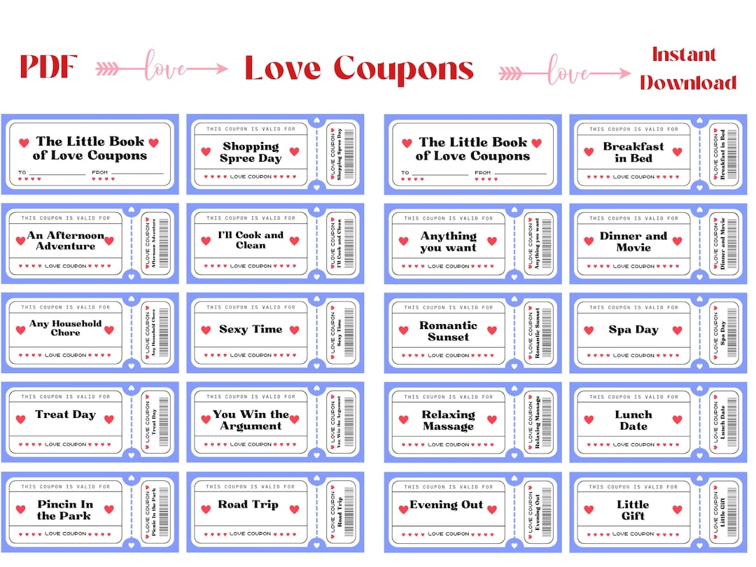 Editable Love Coupon Book for Him, Customizable Printable Love Coupons ...