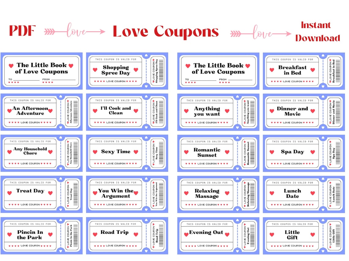 Editable Love Coupon Book for Him, Customizable Printable Love Coupons ...