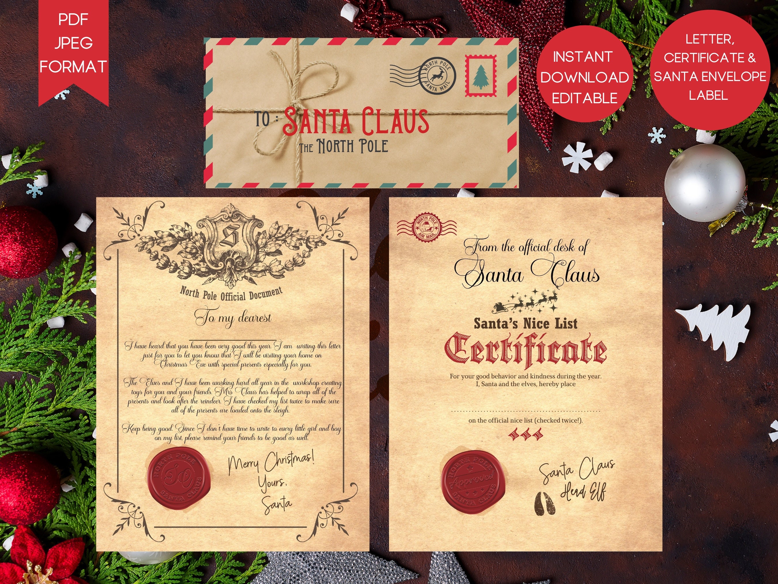 Editable Santa Letter Instant Download Christmas Nice List Certificate ...