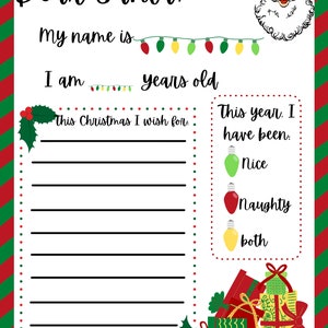 Letter to Santa Claus | Christmas Wish List | Christmas Printable for ...