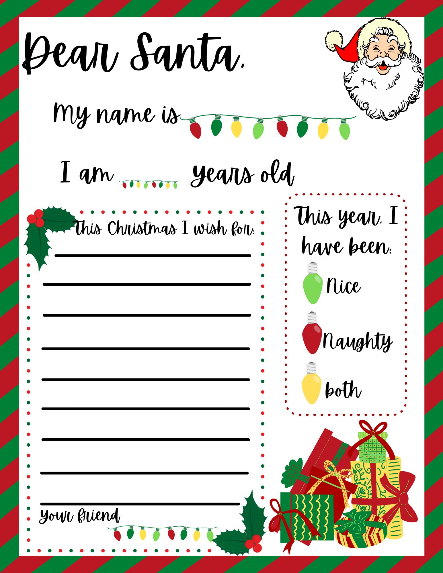 Letter to Santa Claus | Christmas Wish List | Christmas Printable for ...