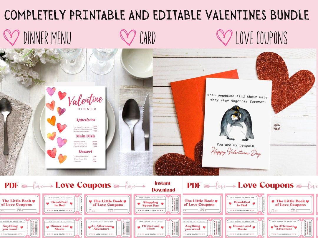 Printable Valentine Bundle, Editable Valetines Coupons, Personalised ...