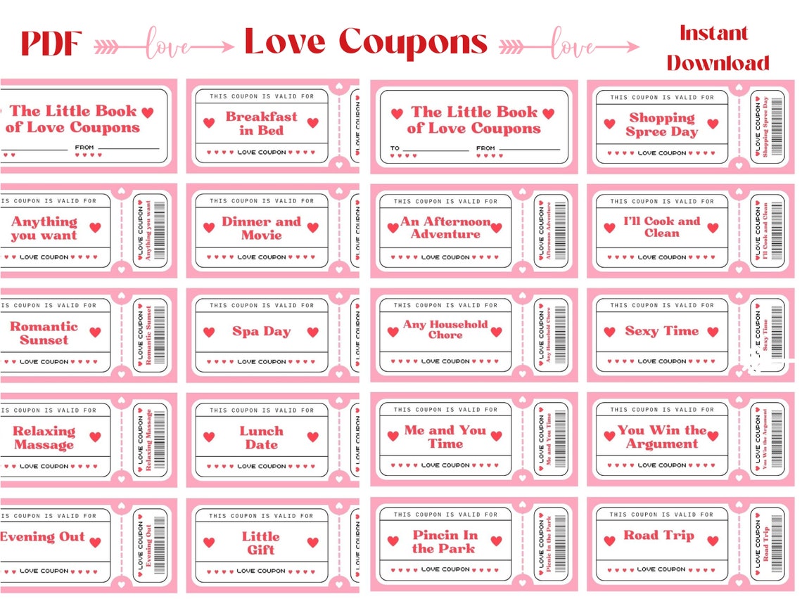 Love Coupon Book for Him, Printable Love Coupons, Valentines Love ...