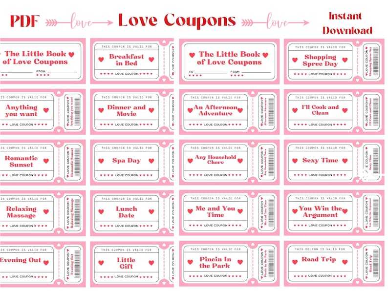 Love Coupon Book for Him, Printable Love Coupons, Valentines Love ...