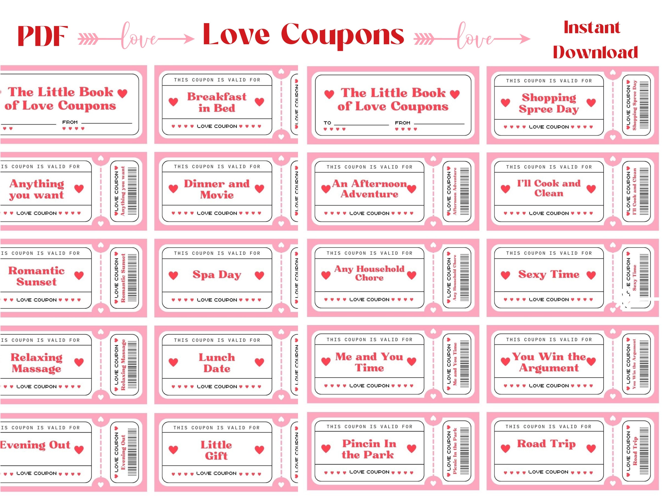 Love Coupon Book for Him, Printable Love Coupons, Valentines Love ...