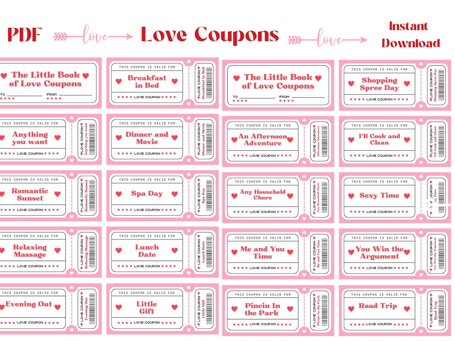 Love Coupon Book for Her, Printable Love Coupons, Valentines Love ...