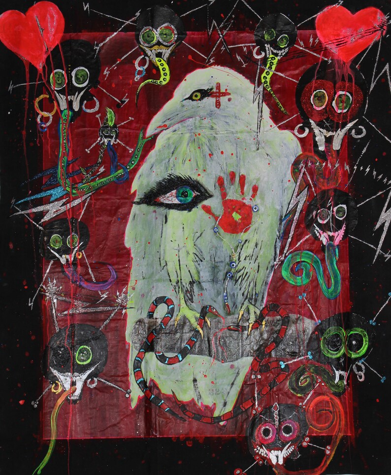 Ghost Raven the Native Rock Art Acrylic Mixed Media Original Painting ...