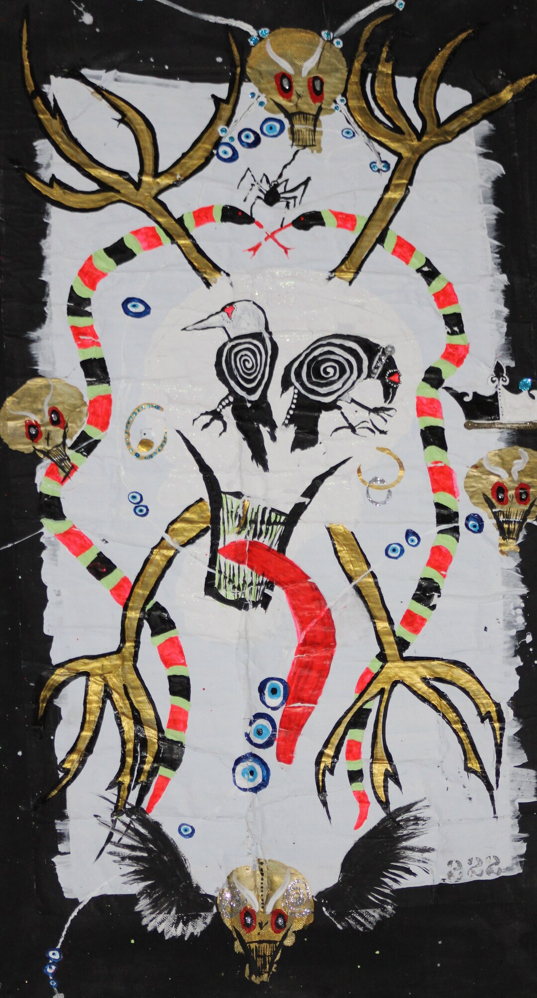 Raven Talon Skull "horned God" Art Acrylic Original Painting: Michael ...