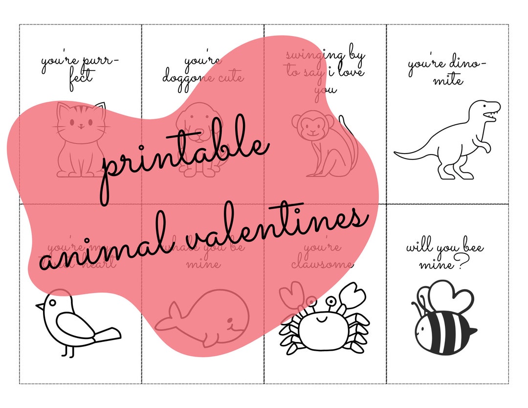 Printable Animal Valentine's - Etsy