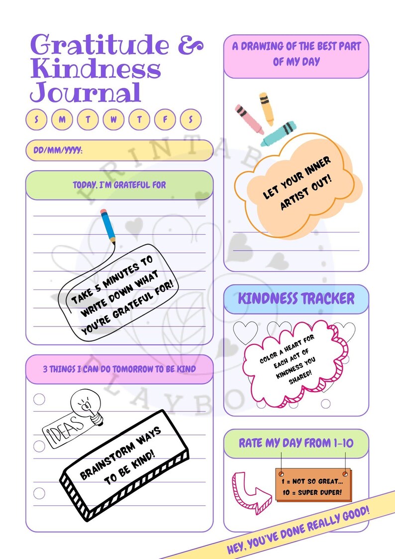 Gratitude and Kindness Journal for Kids--printable JPG, Growth Mindset ...
