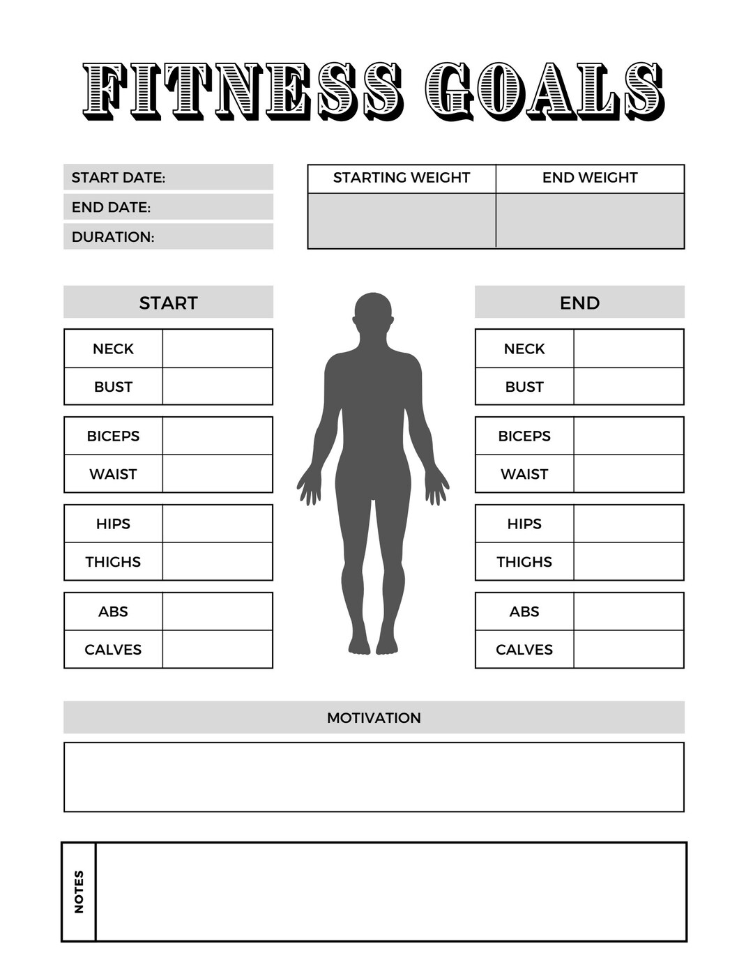FITNESS GOALS TEMPLATE - Etsy