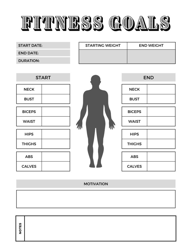 FITNESS GOALS TEMPLATE - Etsy