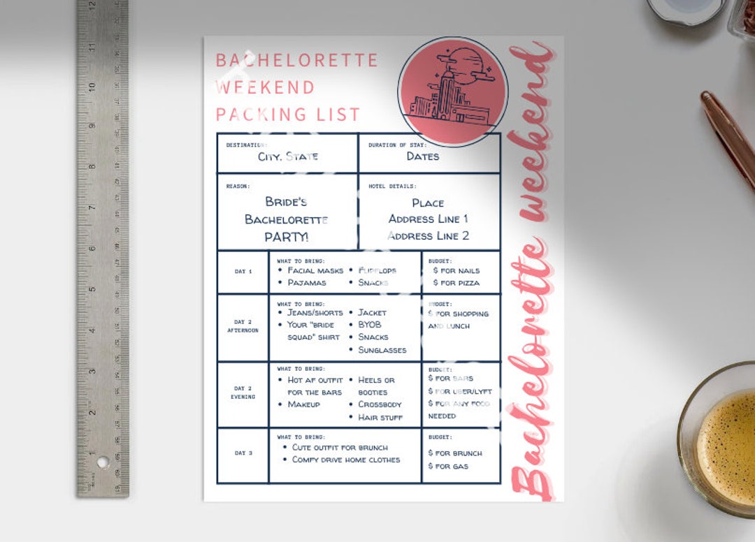 Bachelorette Party Packing List - Etsy