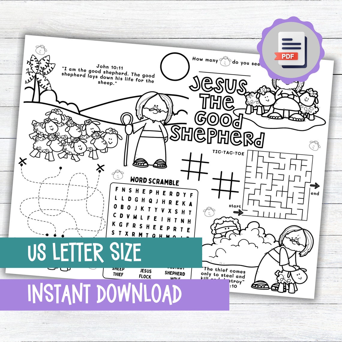 Jesus the Good Shepherd Activity Placemat, Life of Jesus Bible Story ...