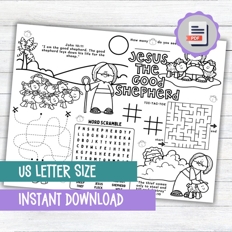 Jesus the Good Shepherd Activity Placemat, Life of Jesus Bible Story ...